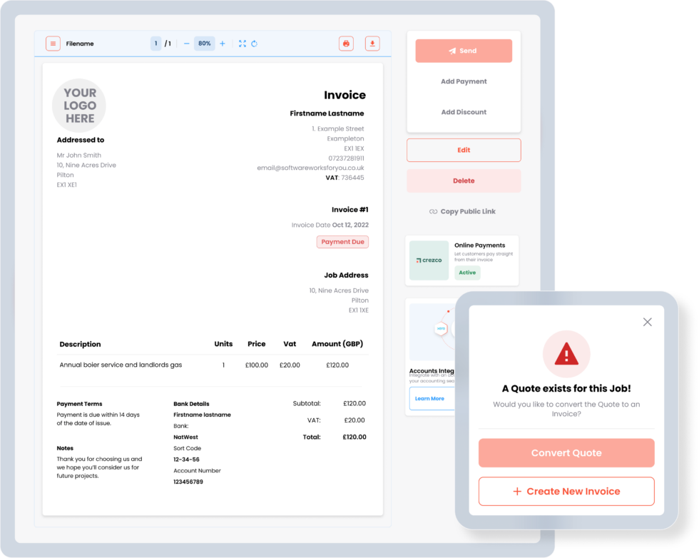 Invoices & Payments - Gas Engineer Software