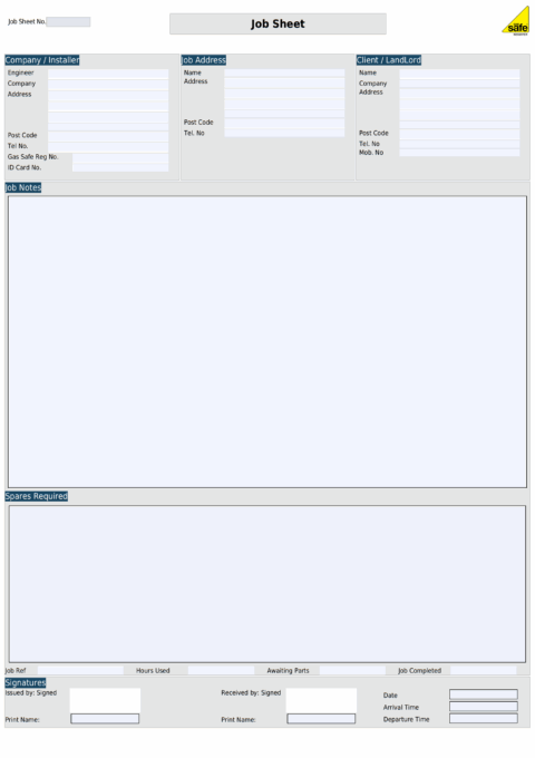 Job Sheet – Free PDF Template - Gas Engineer Software