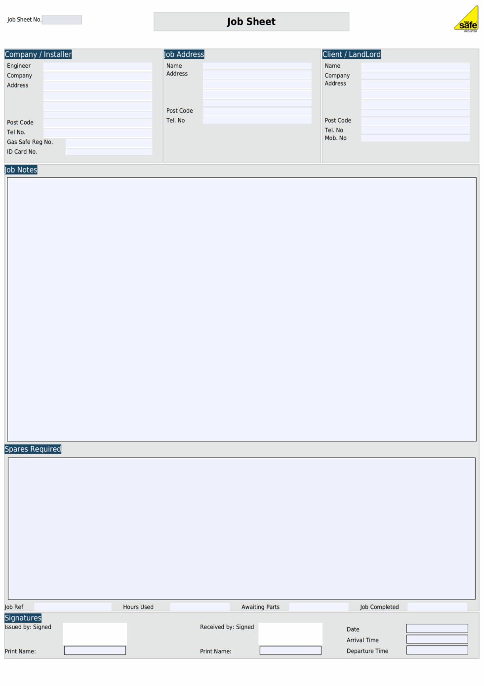 Job Sheet – Free PDF Template - GES - Gas Engineer Software